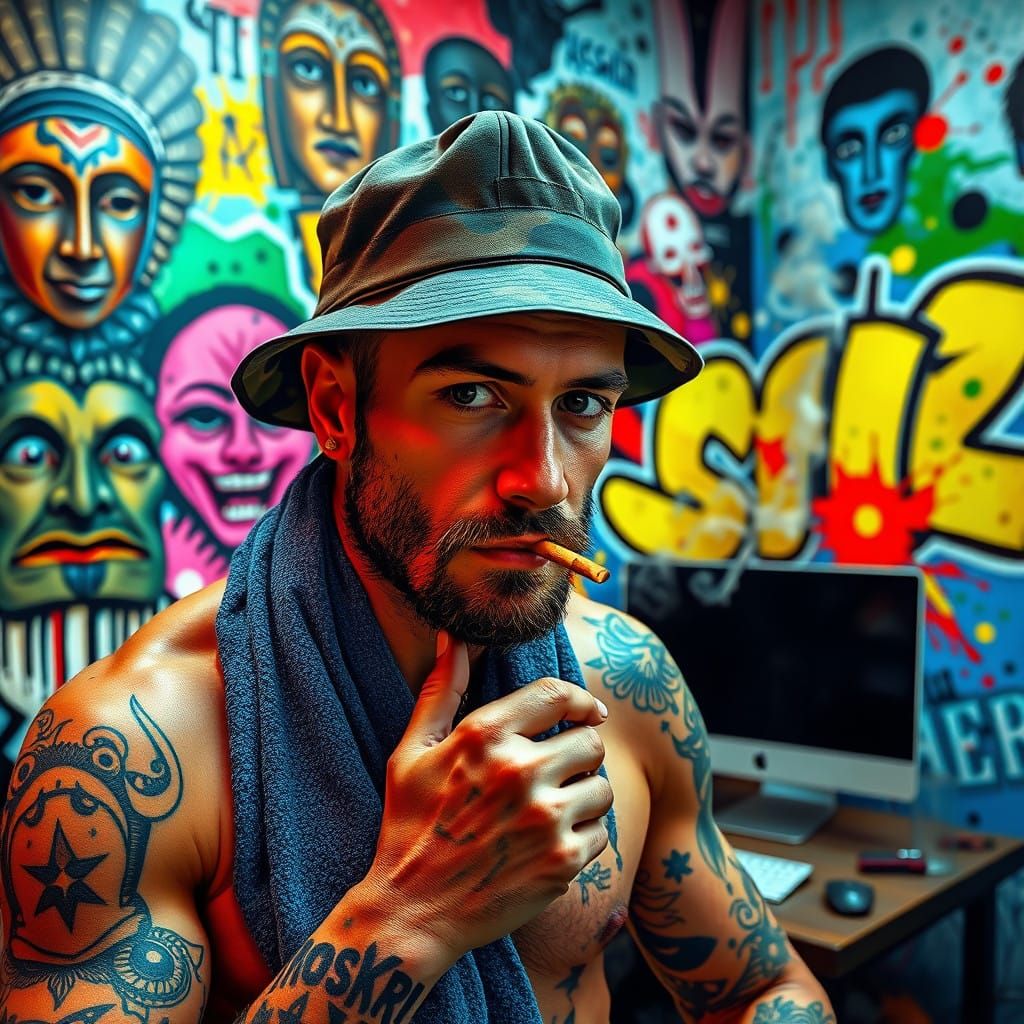 Rebel in Camouflage, Exuding Rebellion with Gothic... - AI Art