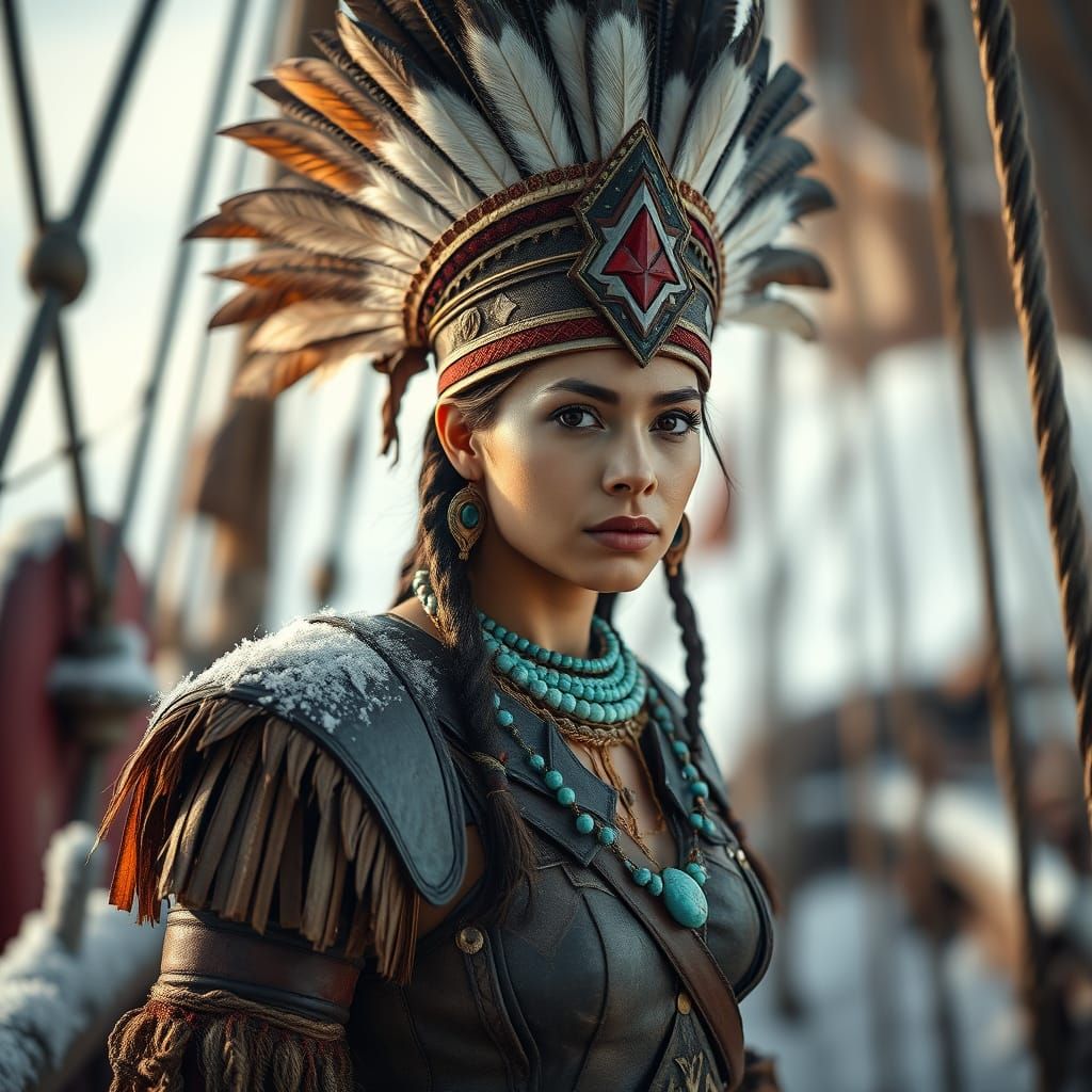 Aztec Warrior Princess on Icy Ship - AI Art