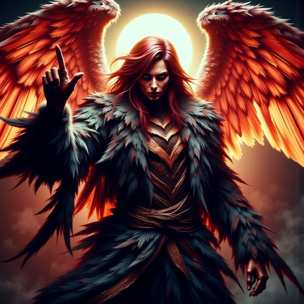Defiant Angel with Majestic Wings and Bold Gesture... - AI Art