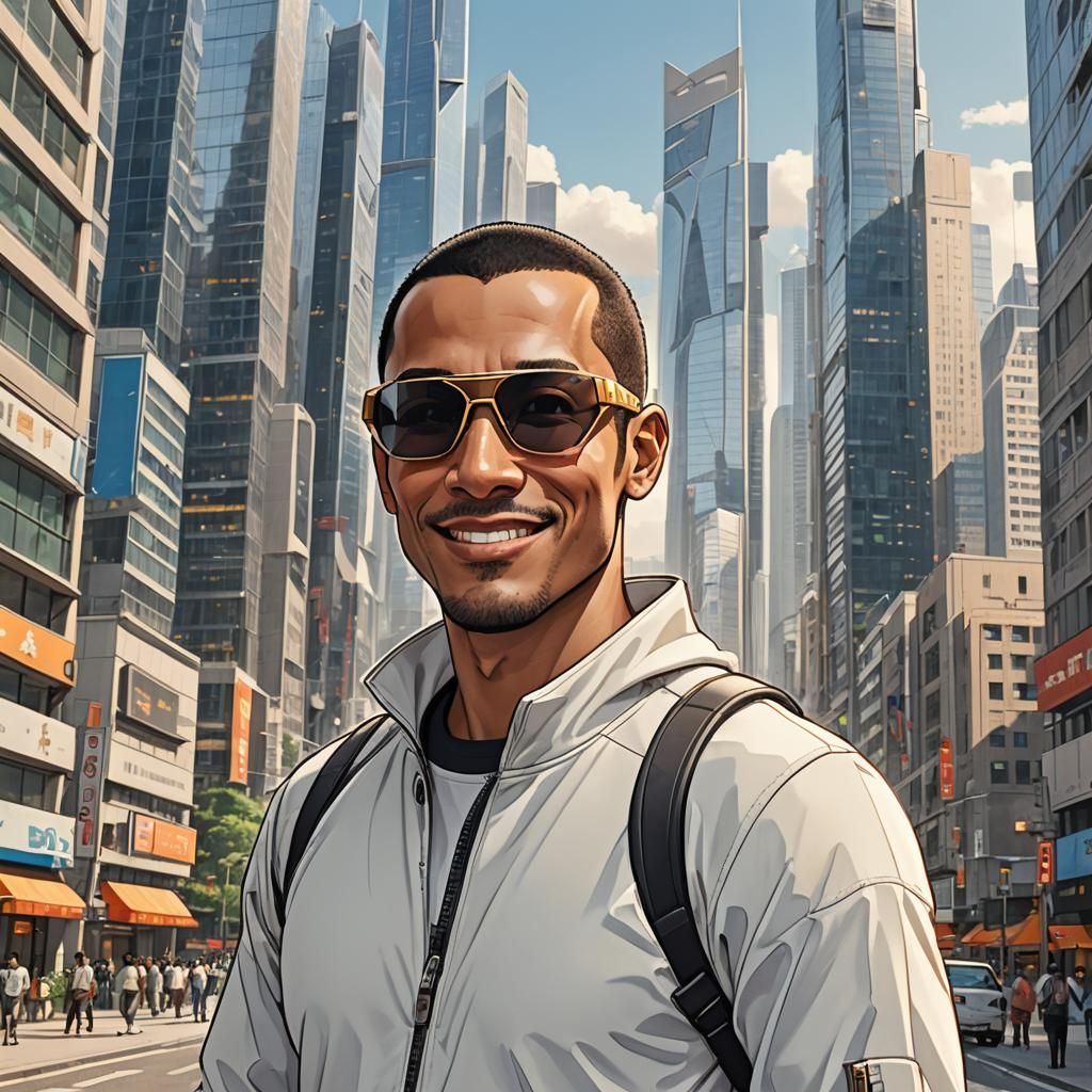 Cartoon anime, mixed race Euro-Asian-Afro-Latino male, futuristic ...