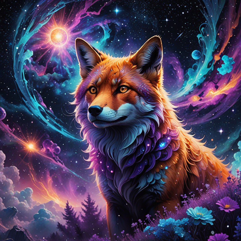 Fox in Cosmic Galaxy, Shimmering with Astral Stard... - AI Art