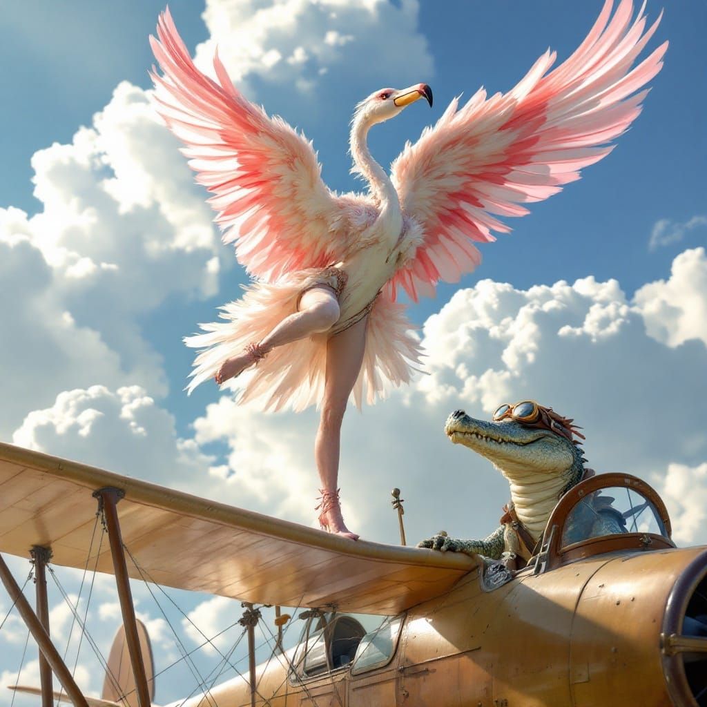 A female flamingo wingwalker with wingwalker pilot