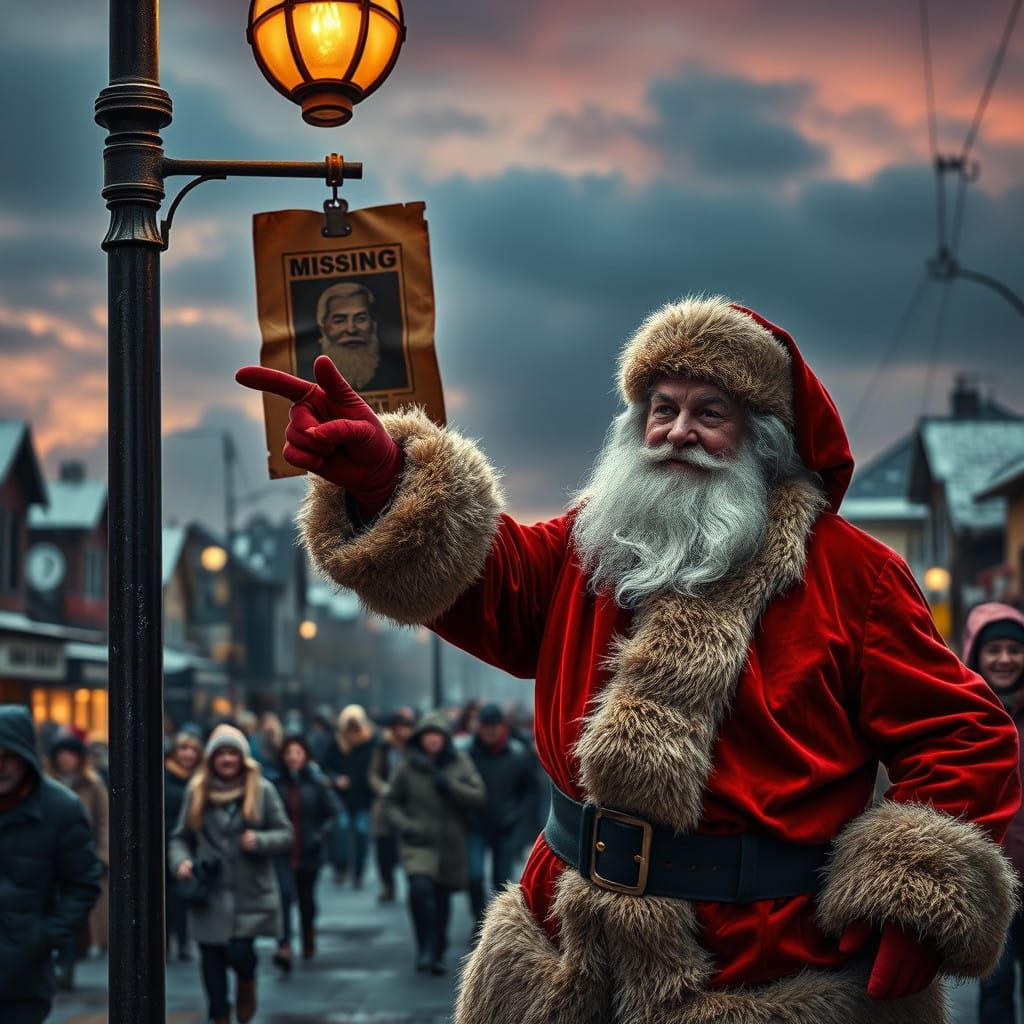 Santa Claus Investigates Missing Poster in Bustlin... - AI Art