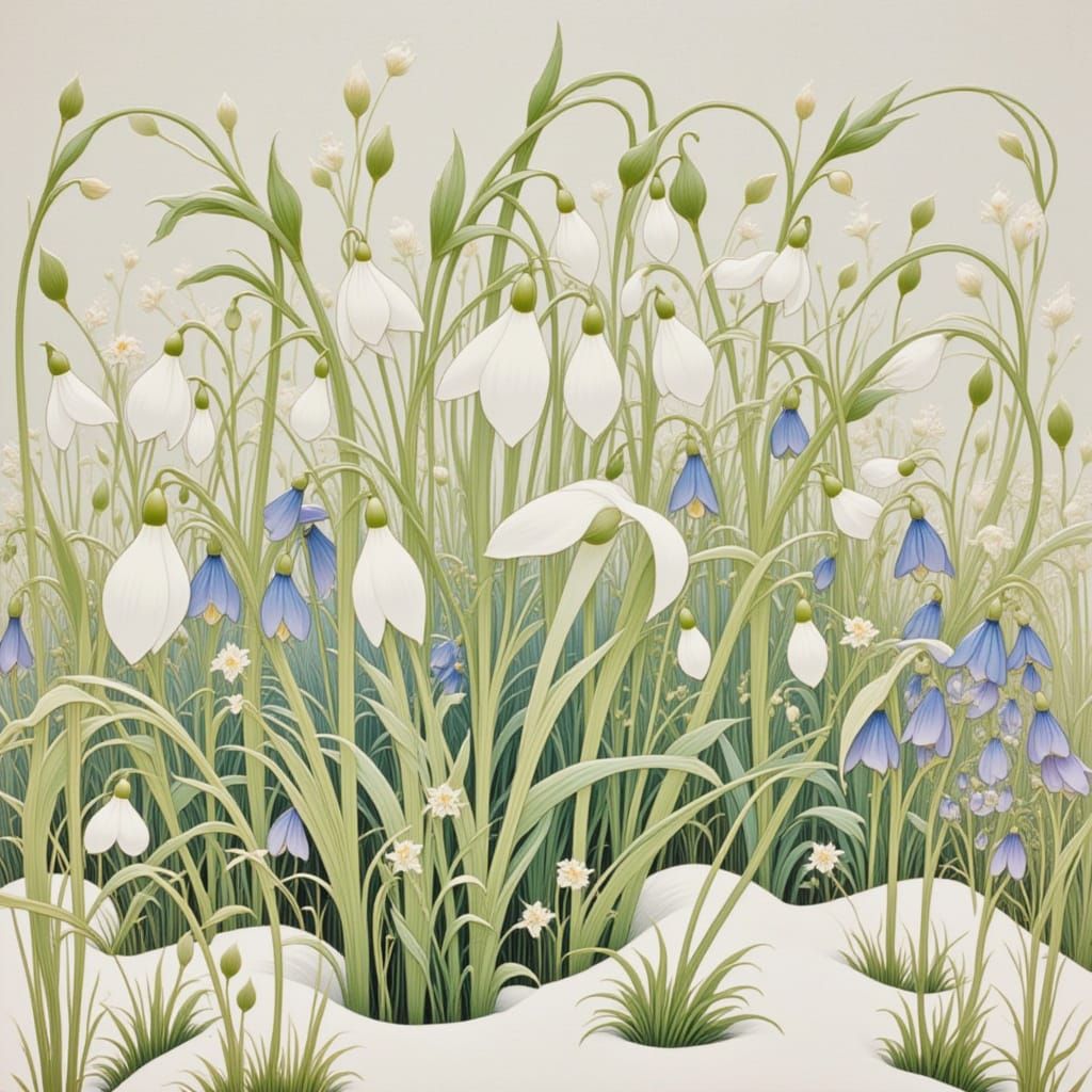 Vibrant Snowdrops Emerge Through Frosty Landscape ... - AI Art