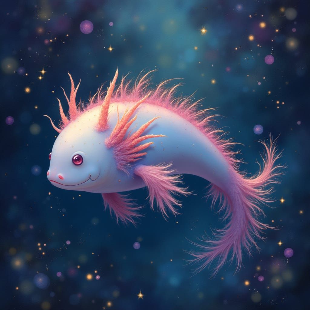 Fantasy fish - Surreal Cosmic Aquatic Scene with Iridescent...