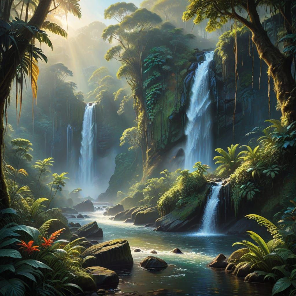 Amazon Jungle - Serene Amazon Jungle Scene in Impressionist ...