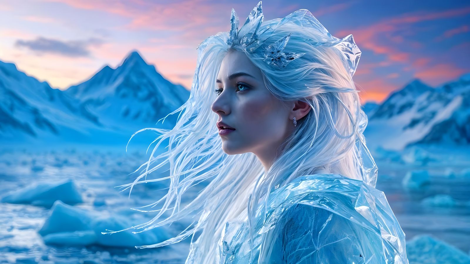 Frozen Goddess in a Realm of Icy Splendor - AI Art