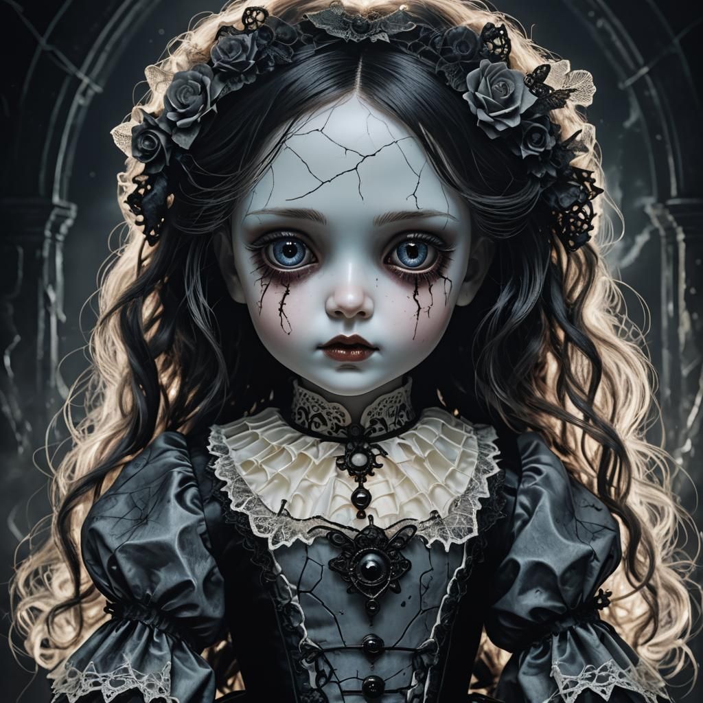 Ethereal Demon Doll in Victorian Attire - AI Art