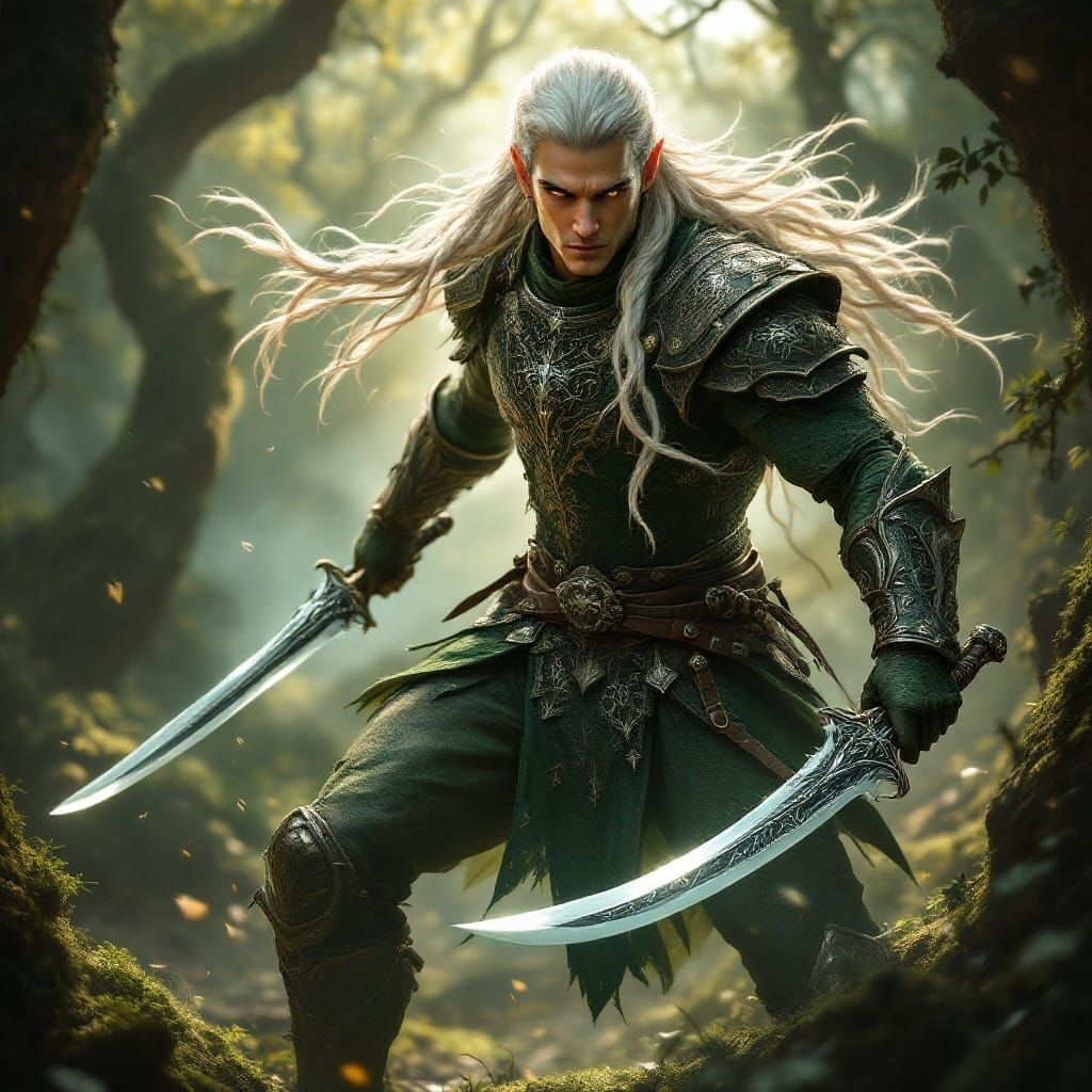Ethereal Elven Warrior in Rococo-Green Chainmail - AI Art