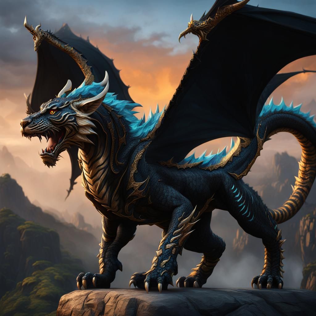 A tiger-like black dragon, lean body type, detailed matte painting ...