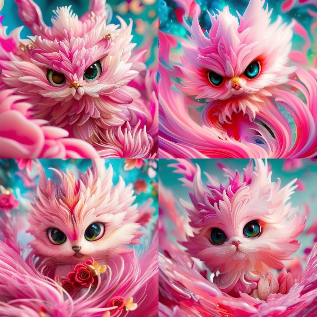 overdetailed close-up of a furry chibi pink animal, explosion of pink ...