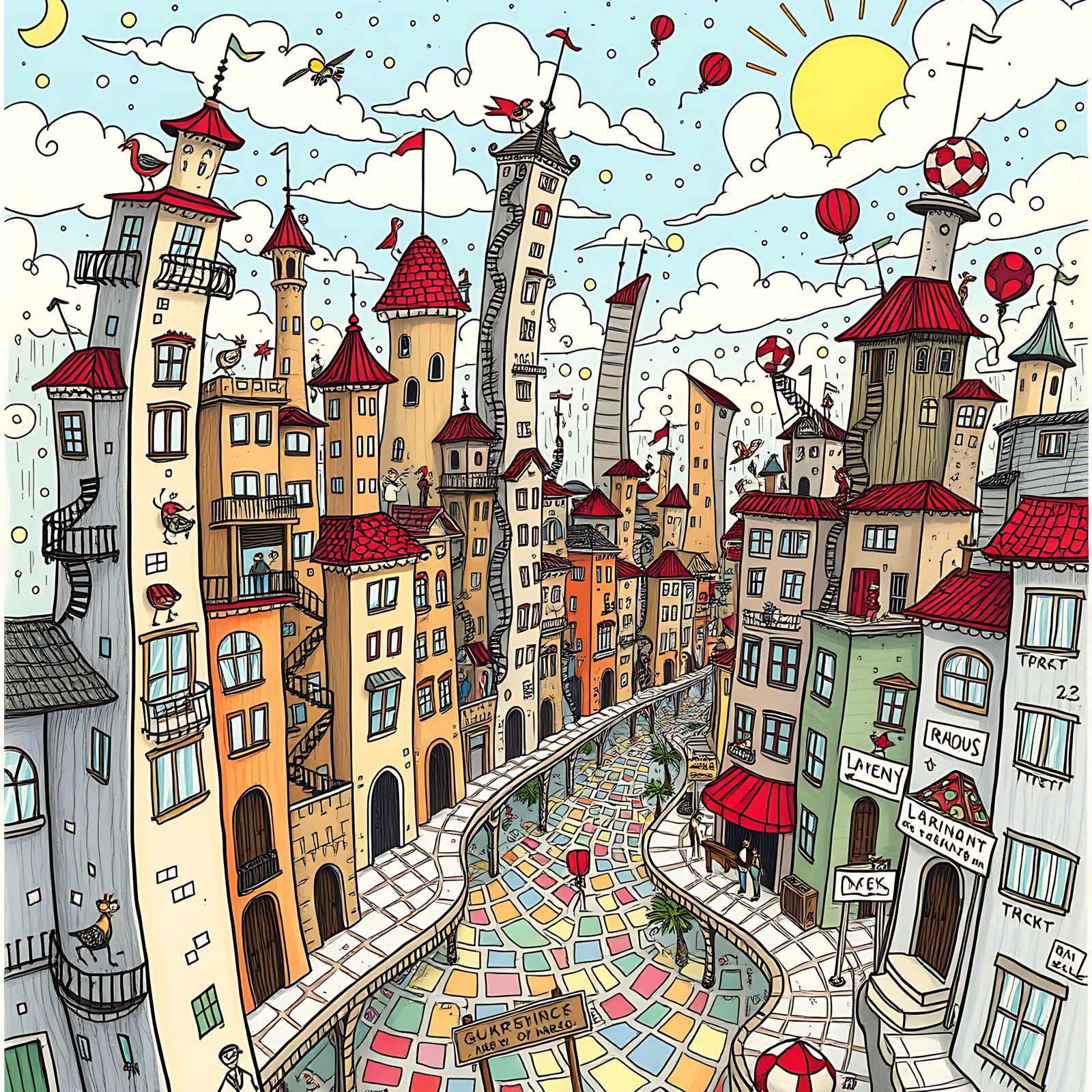 Whimsical City Doodle. - Whimsical City Doodle.