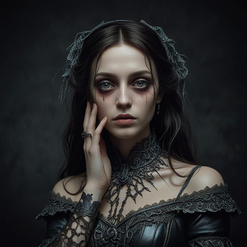 A Young Woman's Desperate Gaze Longingly Catches a... - AI Art