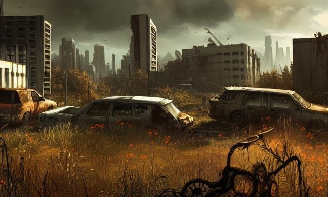 post-apocalyptic landscape of the suburbs of the city dystopic future ...