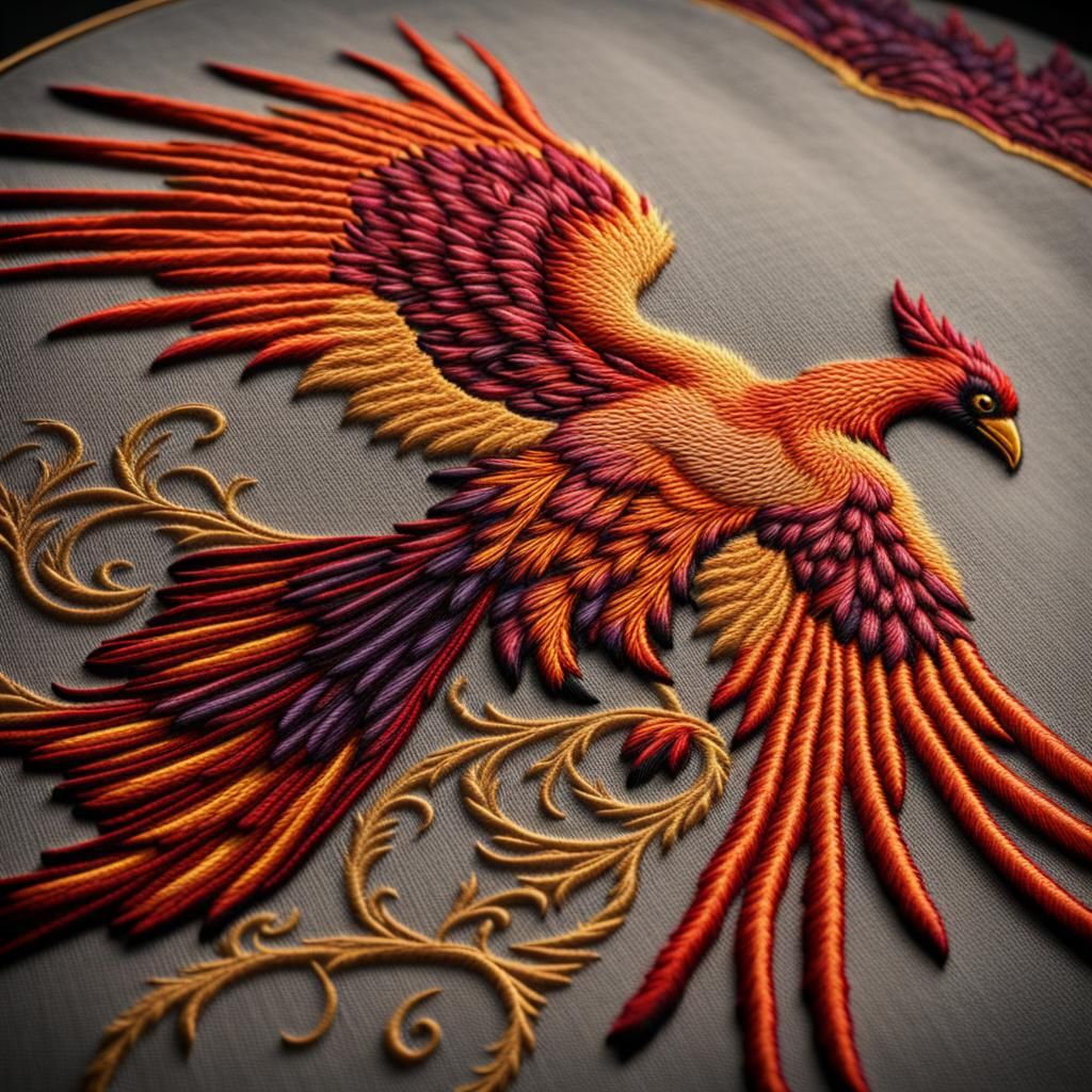 Embroidery Phoenix - AI Generated Artwork - NightCafe Creator