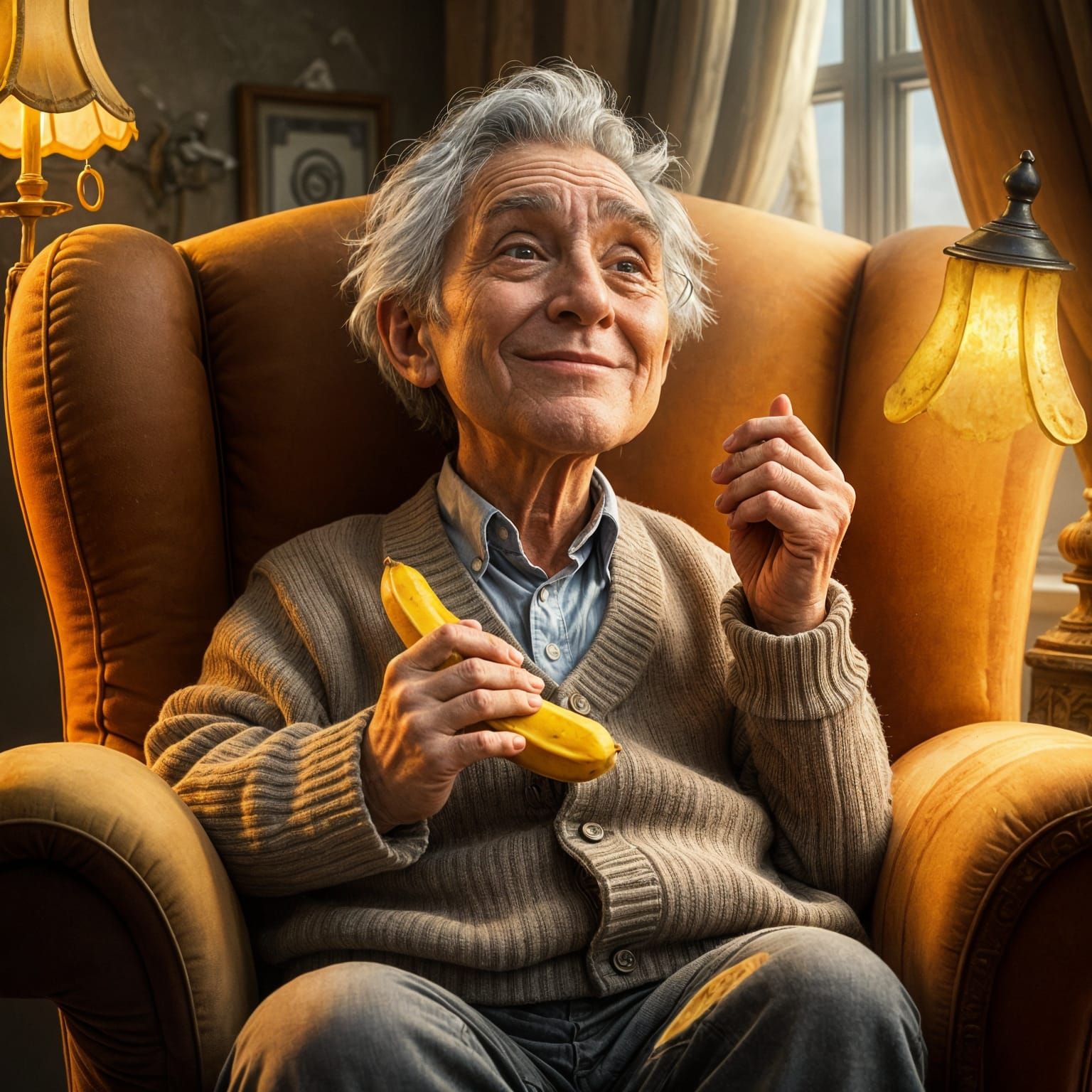 Content old man phones up god on his banana and asks when his time is ...