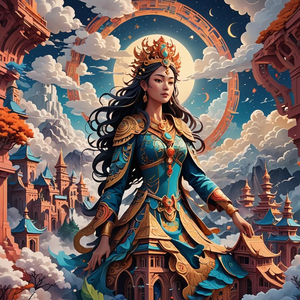 A Goddess on the cloudy palace, - AI Generated Artwork - NightCafe Creator
