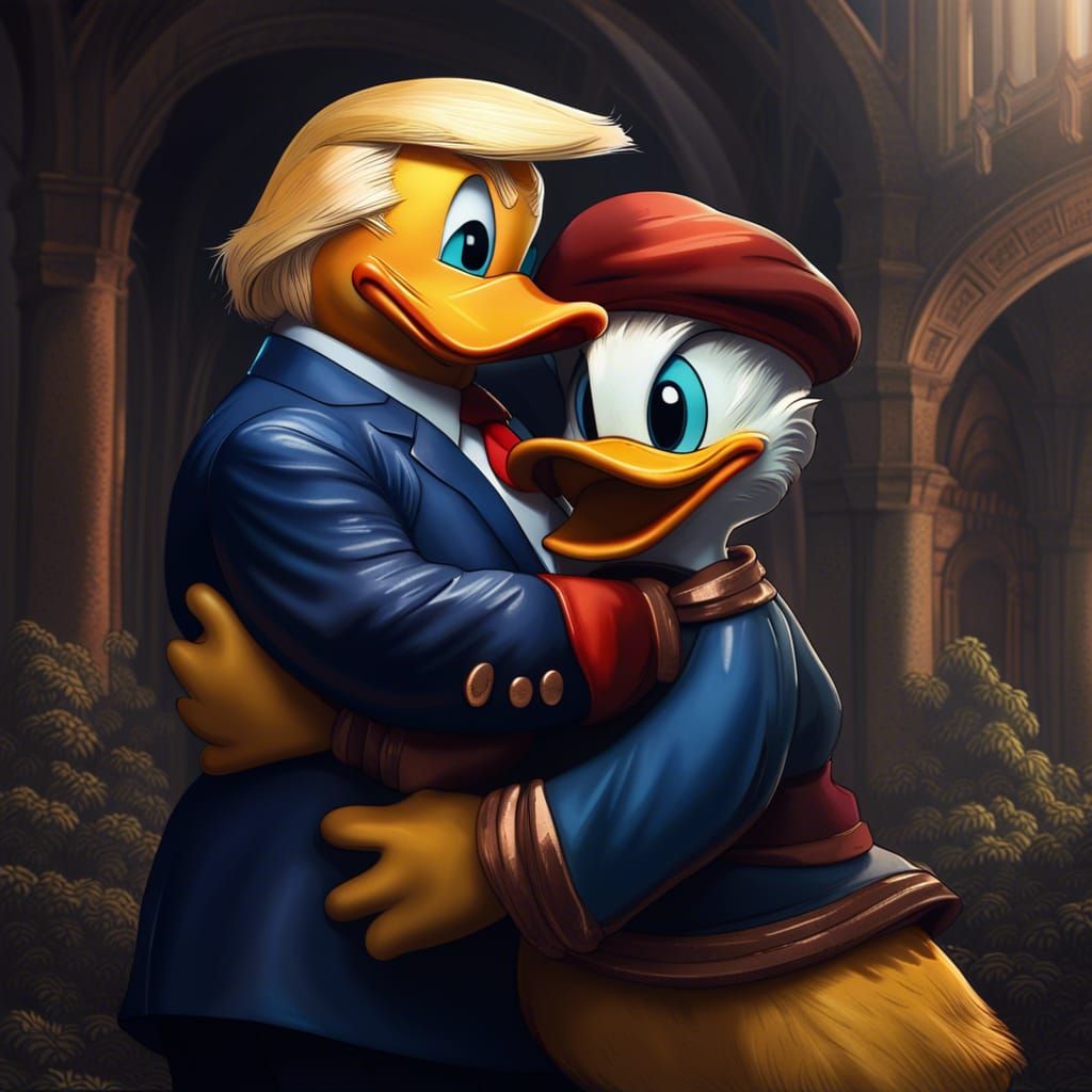 Donald Trump and Donald Duck hugging each other - AI Generated Artwork ...