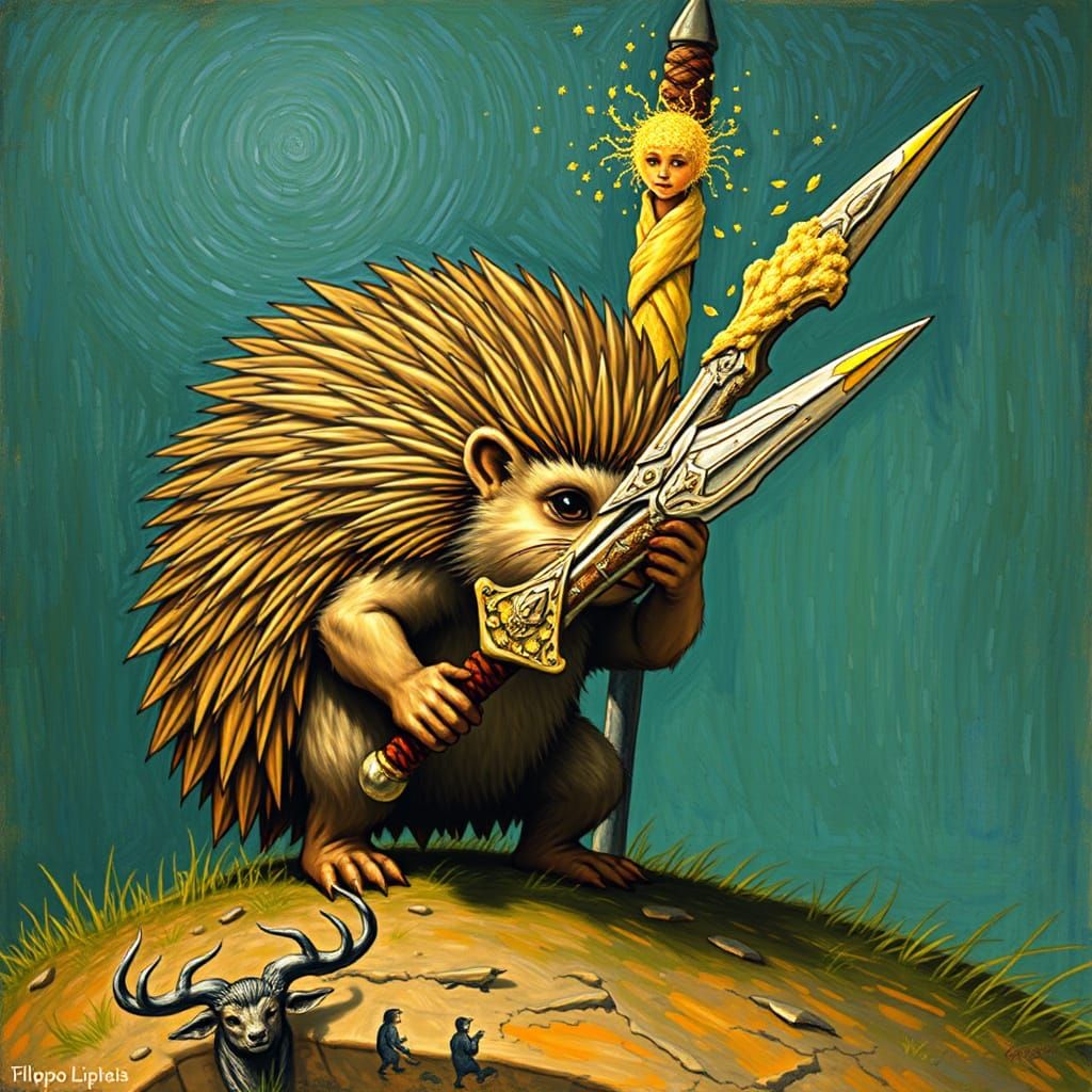 Hedgehog Wields Elemental Swords in Epic Fantasy A... - AI Art