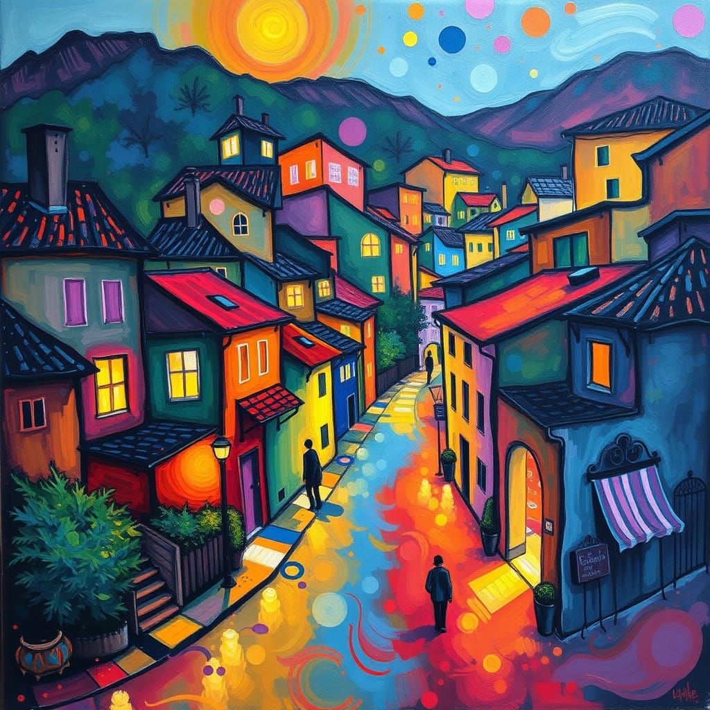 Wild Bold Fauvism Matisse magic glowing ethereal fluid dynamic village