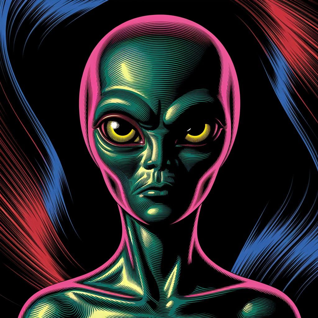 Alien Portrait in Intricate Crosshatching Style - AI Art