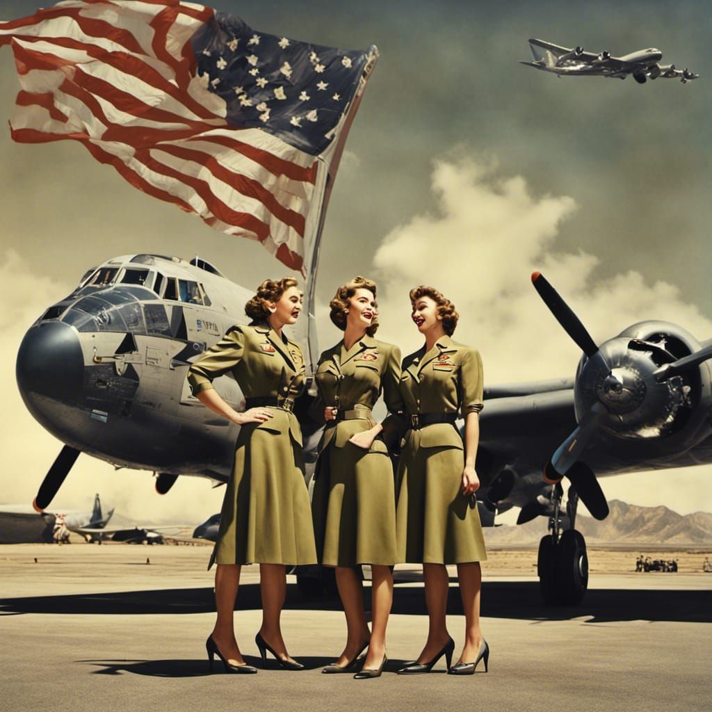 The Andrews Sisters in front of a B-52, patriotic, 1945, 64k resolution ...