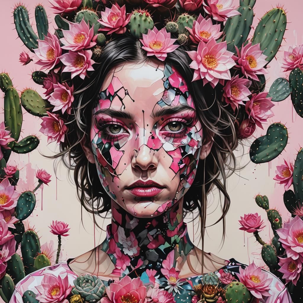 Portrait of a pink Cactus Person by Sandra Chevrier - AI Generated ...
