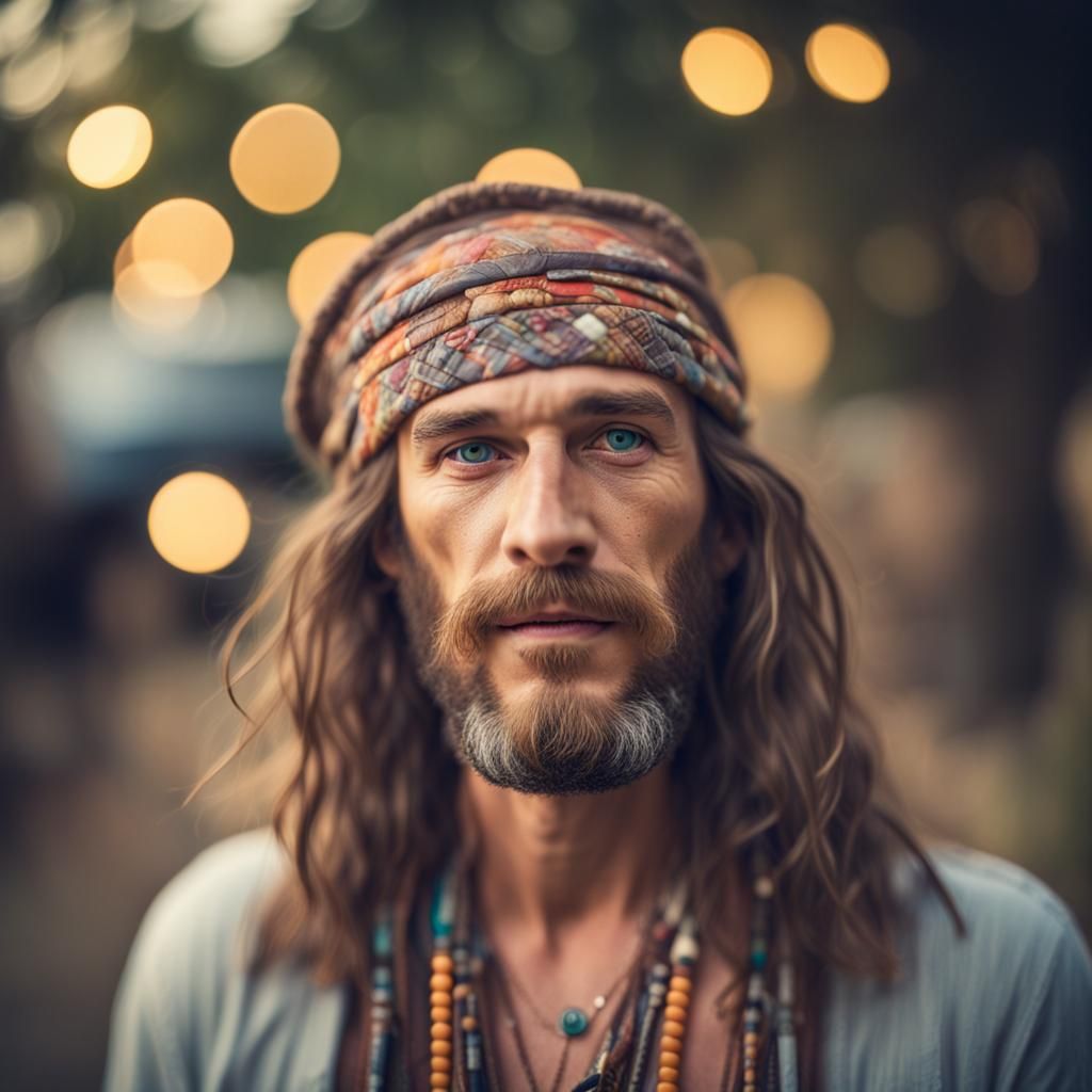 Portrait of a hippie Professional photography, bokeh, natural lighting ...
