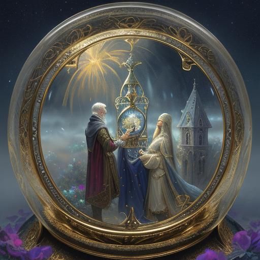 Medieval detailed hourglass, time passes into new year, gatekeeper old ...