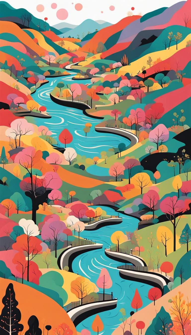 Vector illustration of colorful nature-inspired abstract landscapes ...