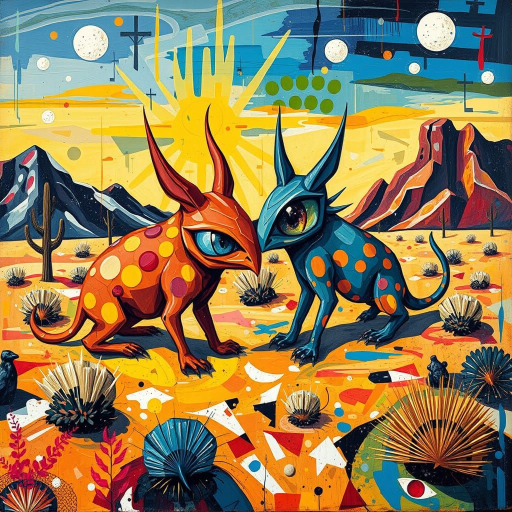 curious creatures in the desert - Vibrant Desert Duality in ...