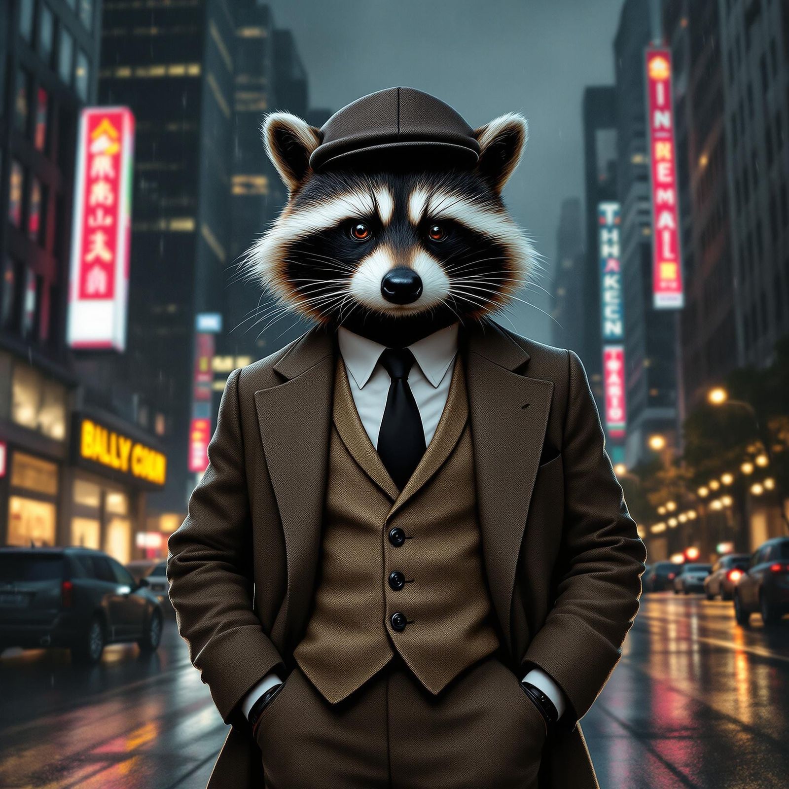 Gritty Modern Raccoon in Suit, Inspired by Peaky B... - AI Art