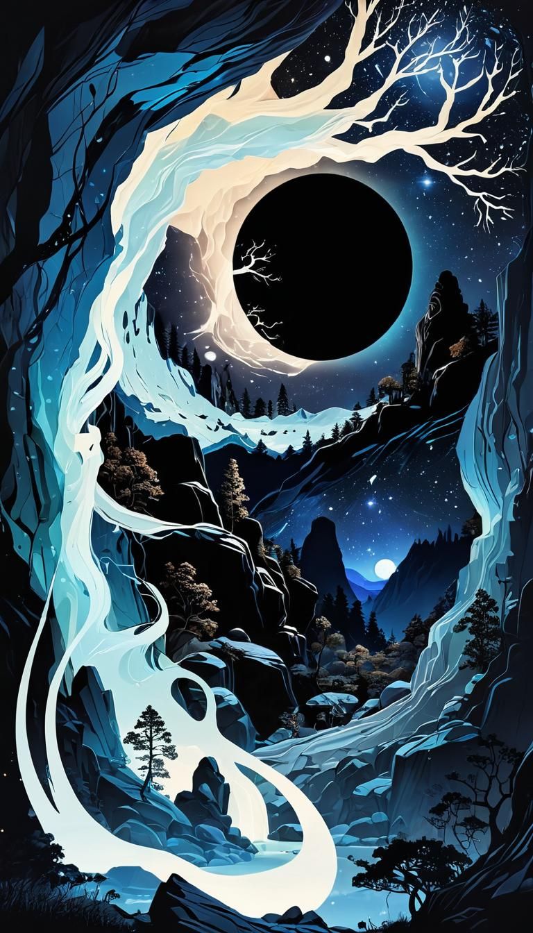 Inverted alternative reality and nature in a hollow shapes behind a ...