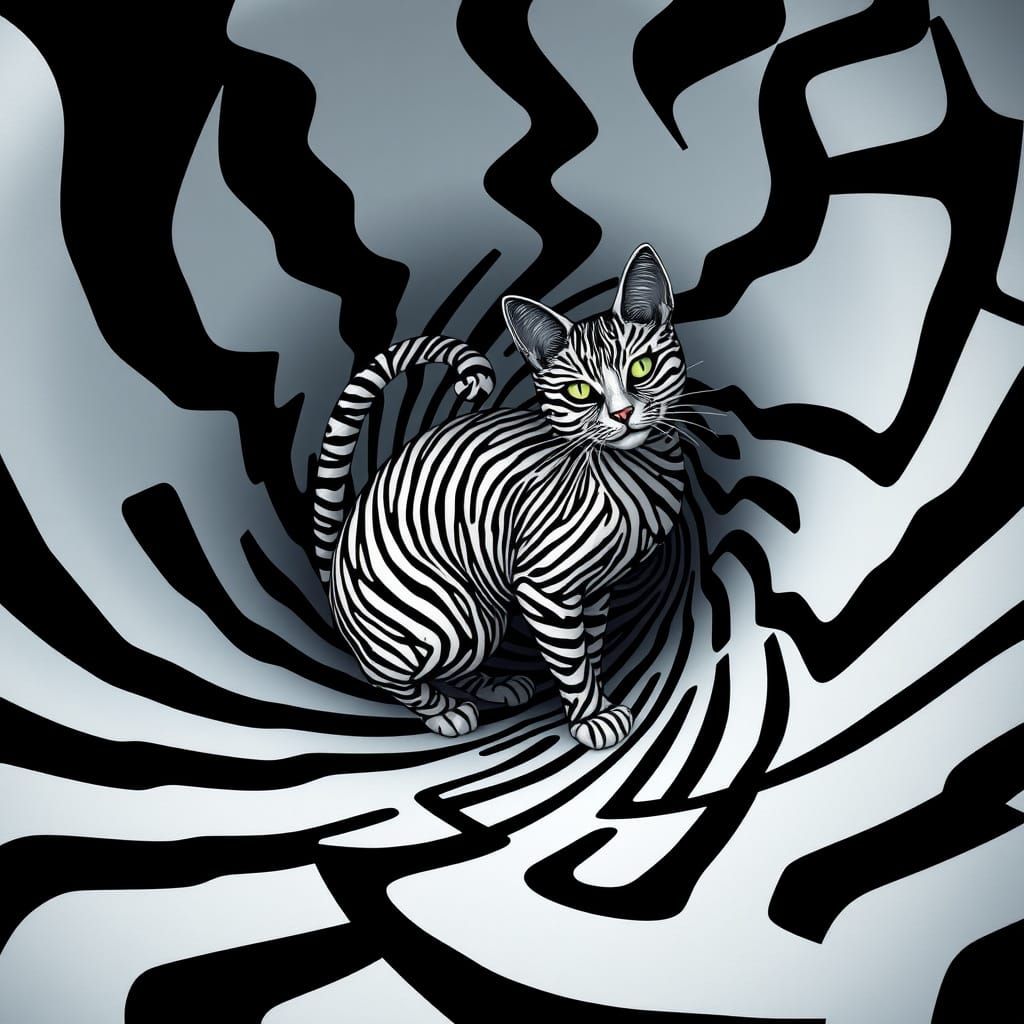 Today it's a striped cat - Op Art Striped Cat in Swirling Vo...