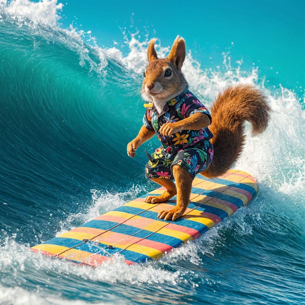 Bodacious Squirrel - Surreal Squirrel Rides the Wave in Hawa...