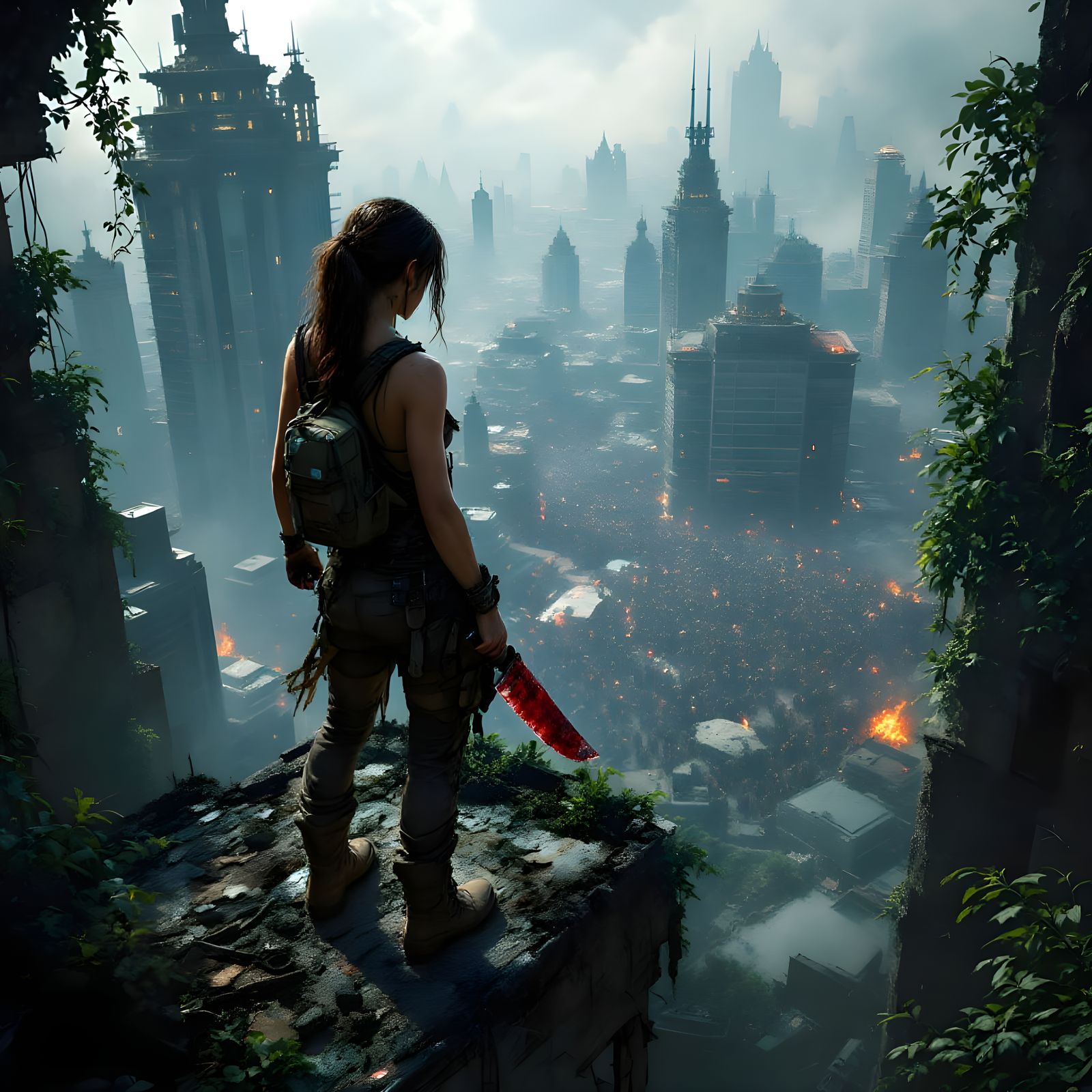 a female Main character for a role playing Survival game killing ...