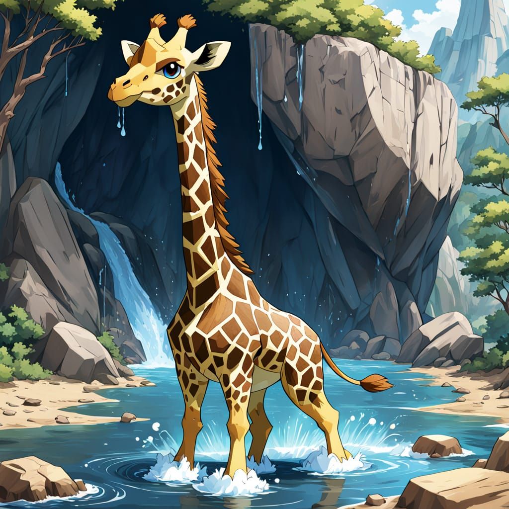 Regal Rockwater Fakemon with a Giraffe's Long Neck - AI Art