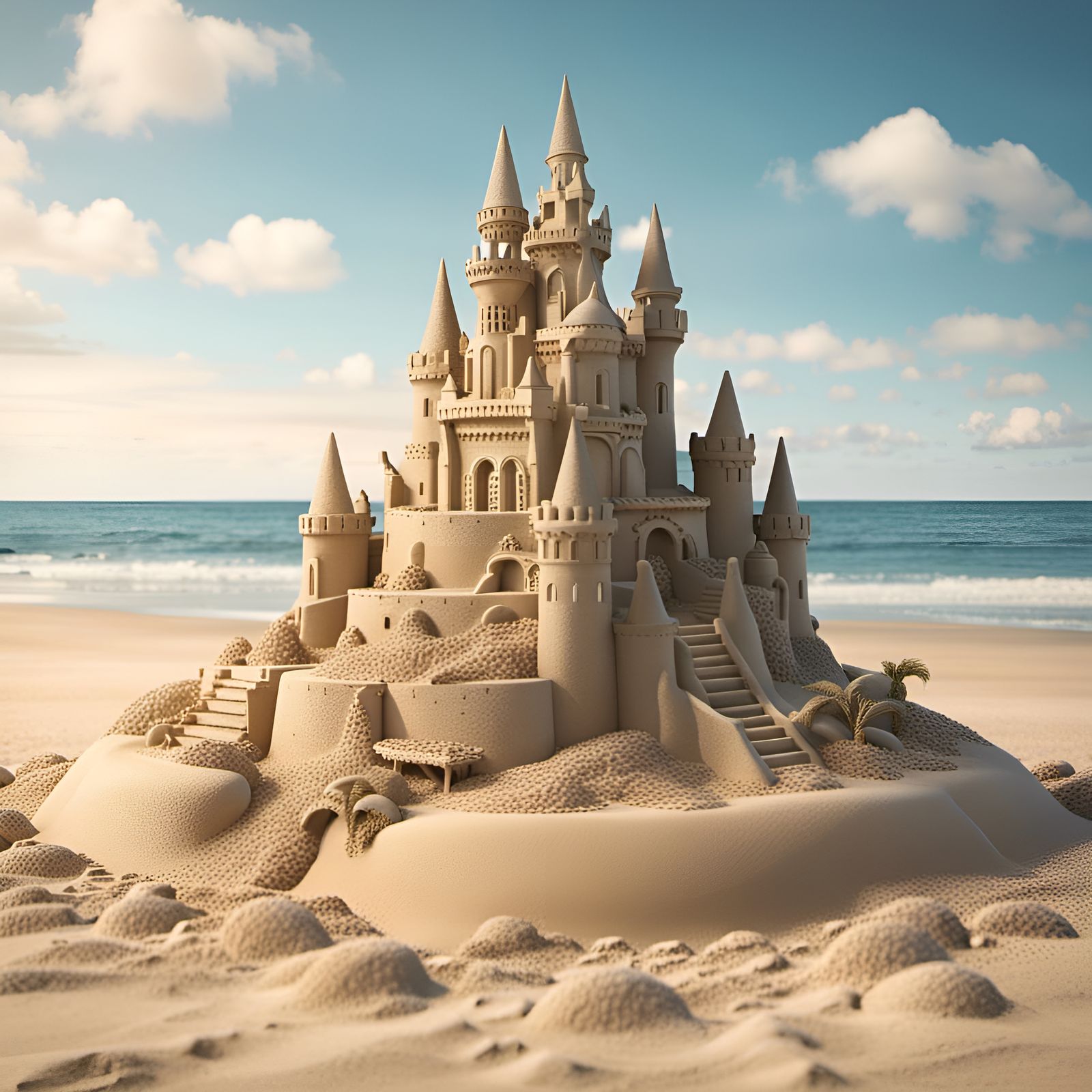 Elaborate Sand Castle - Surreal Coastal Masterpiece in Intri...
