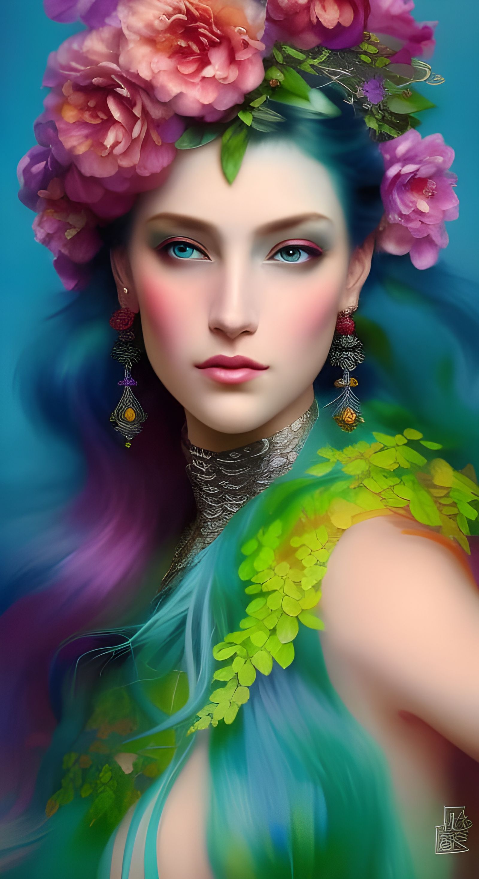 Portrait Of a wavy haired medieval gothic queen in lace surrounded by ...