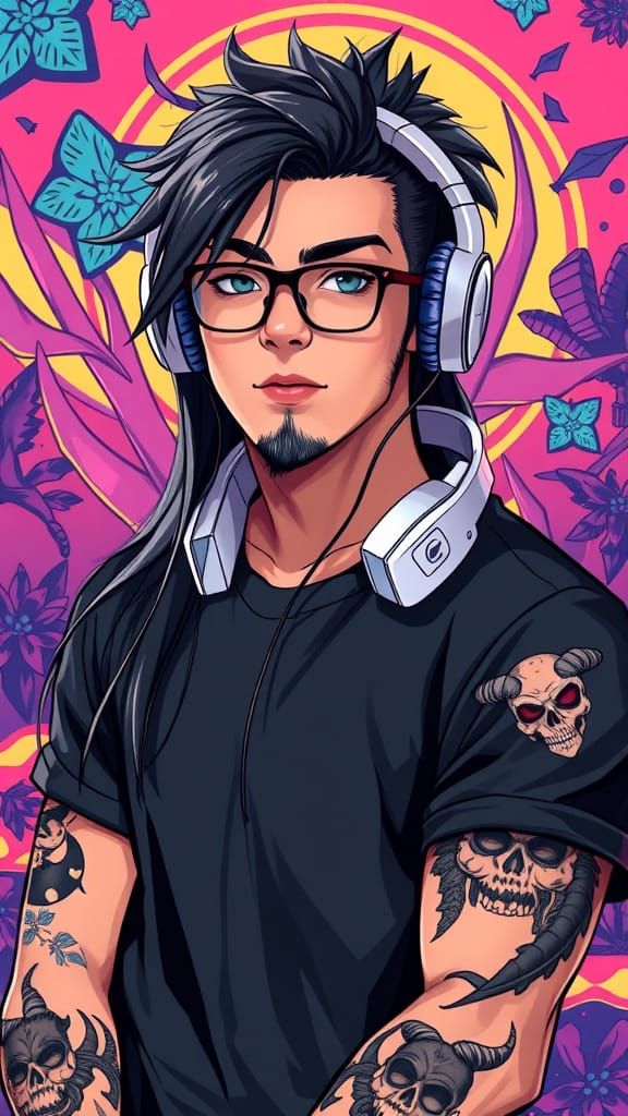 A captivating illustration of a trendy and fashion-forward gamer in his ...
