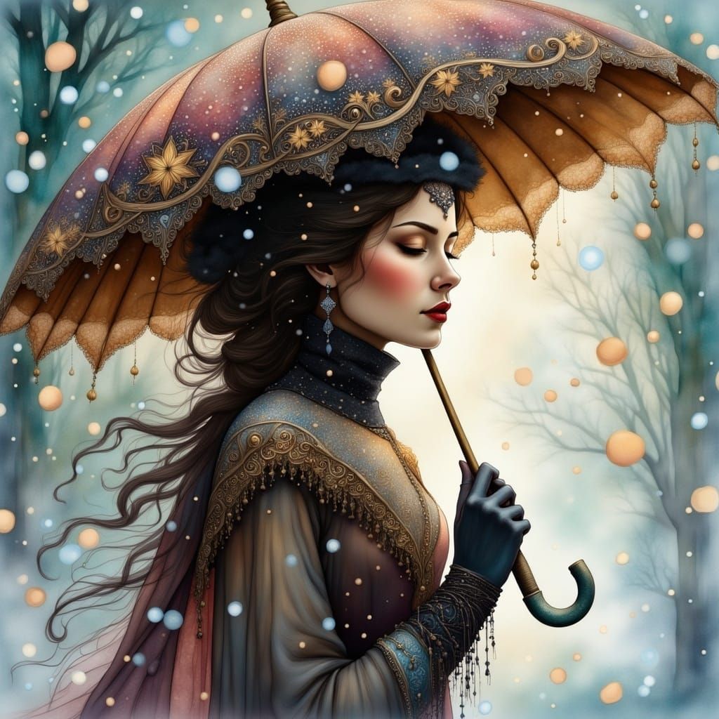 A Walk With Snow Tumbling Down - Elegant Woman in Winter Wo...