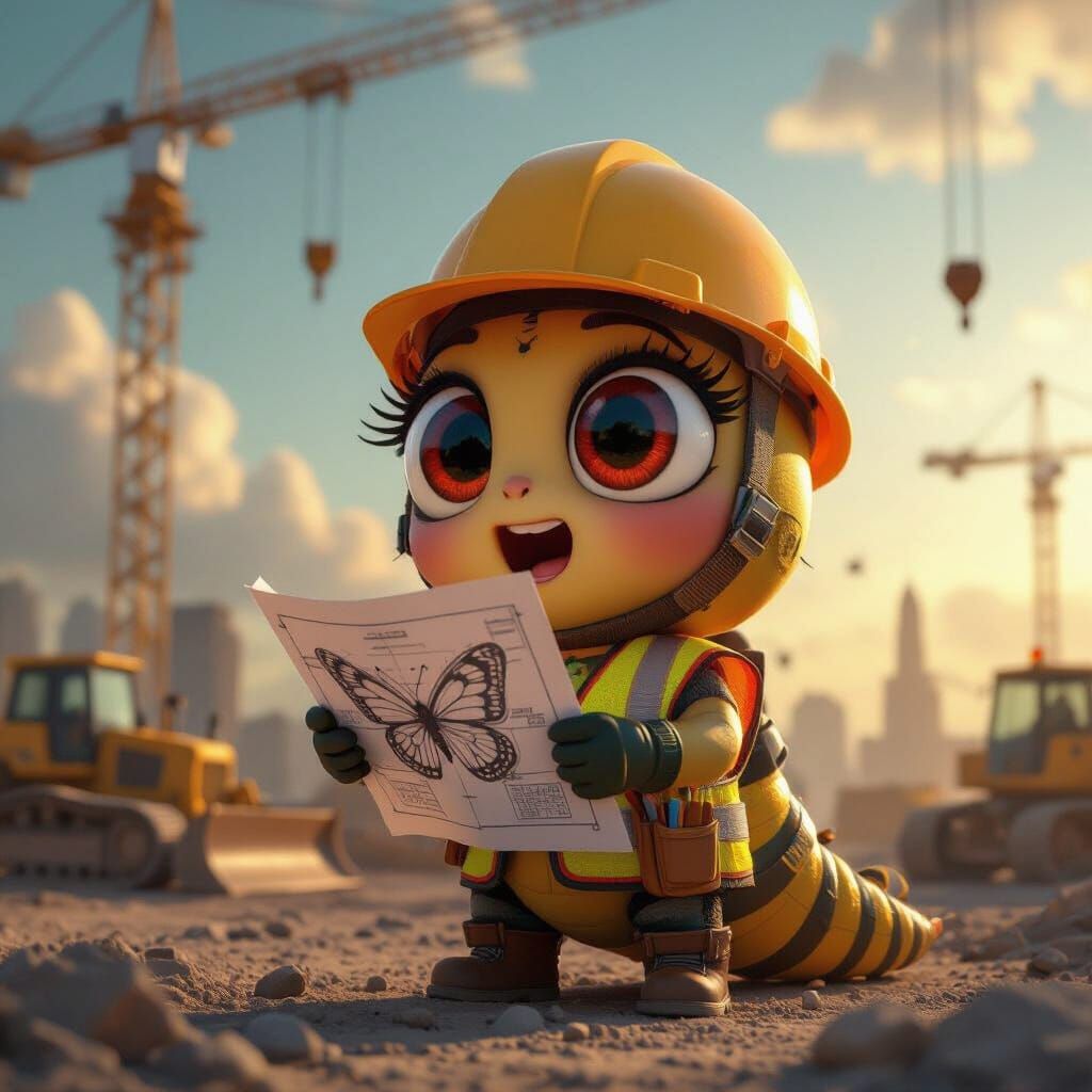 Eyes on the prize! - Chibi Caterpillar Engineer Inspects But...