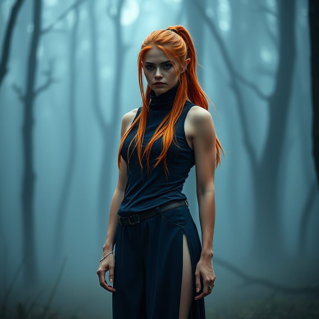 Mystical Elf Druid in a Misty Forest - AI Art