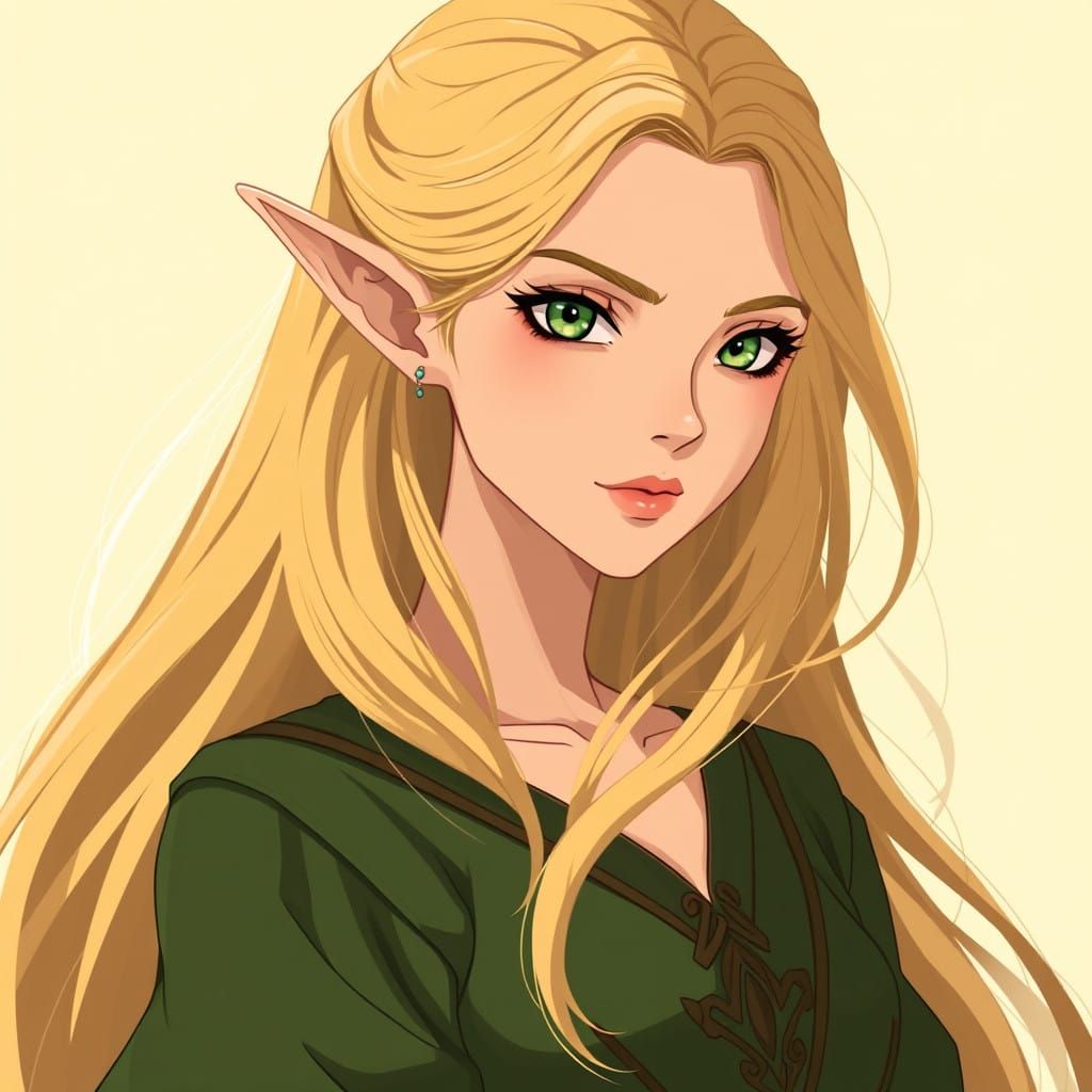 Ethereal Elven Beauty in Flat Style - AI Art