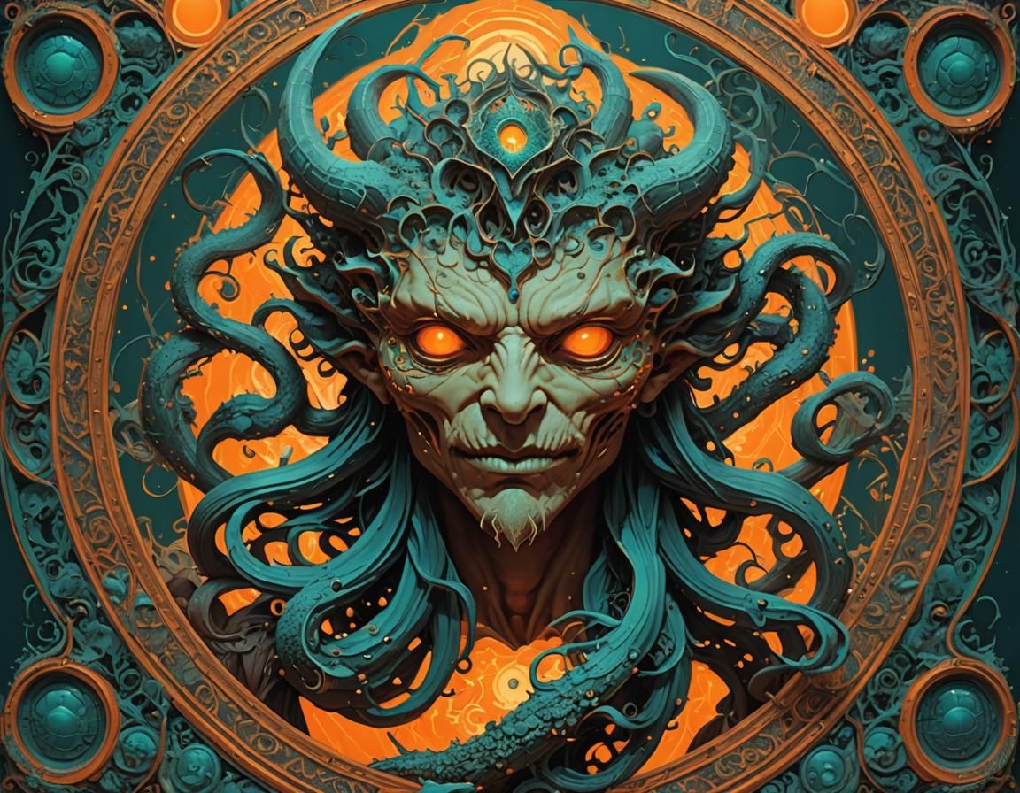 The Orange-eyed Demon - A Cyberpunk Demon Spawn in Vibrant O...