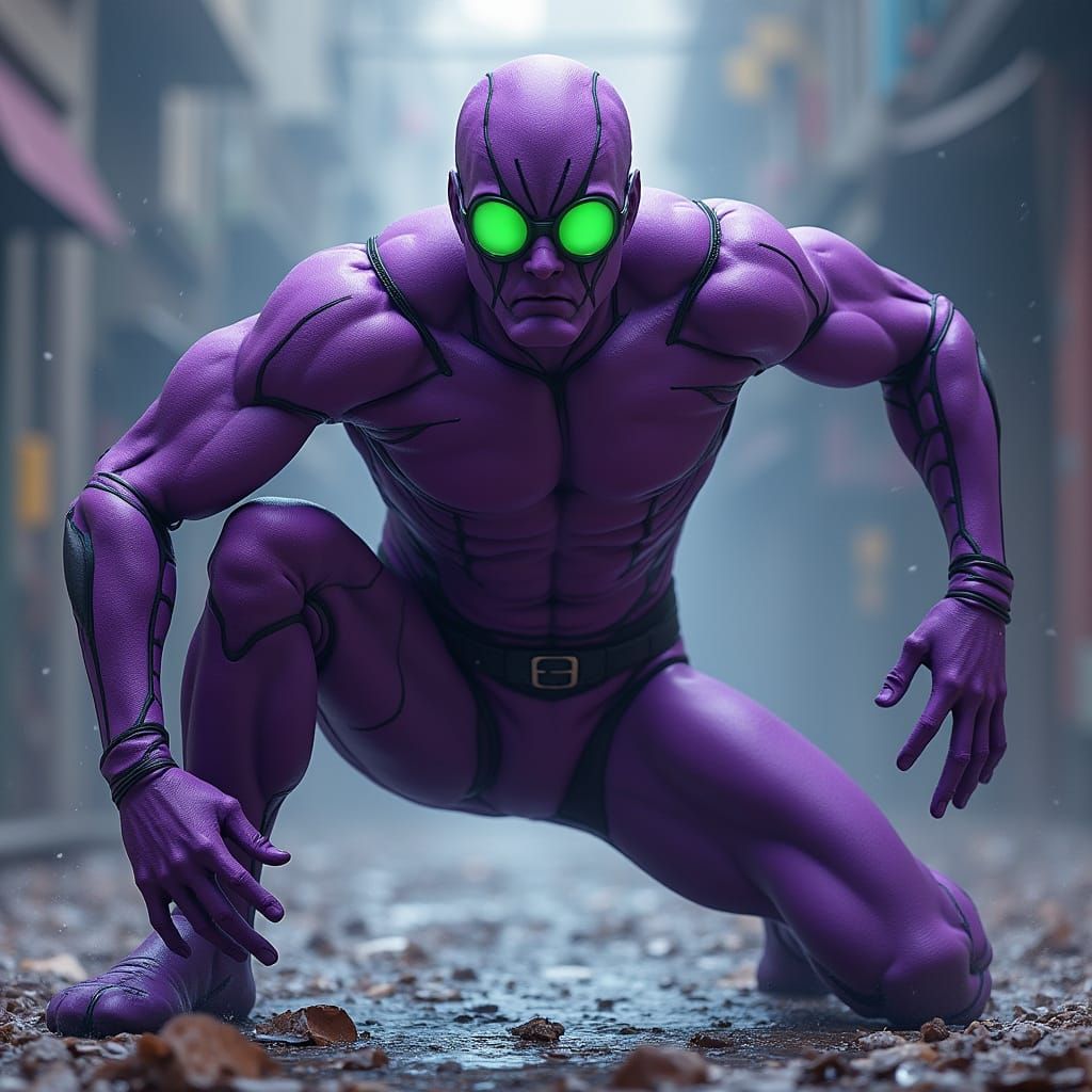 Elastic Hero Expands in Vibrant Purple and Green - AI Art