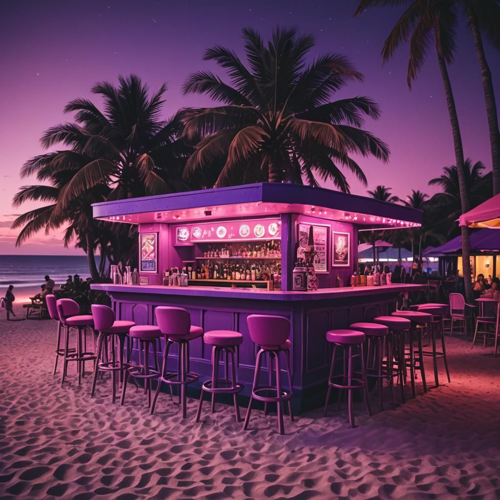 A beachfront bar at a holiday resort at nighttime - AI Generated ...