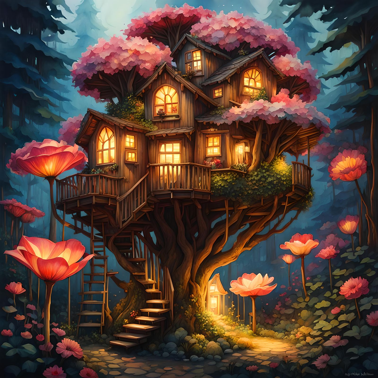 Treehouse - AI Generated Artwork - NightCafe Creator
