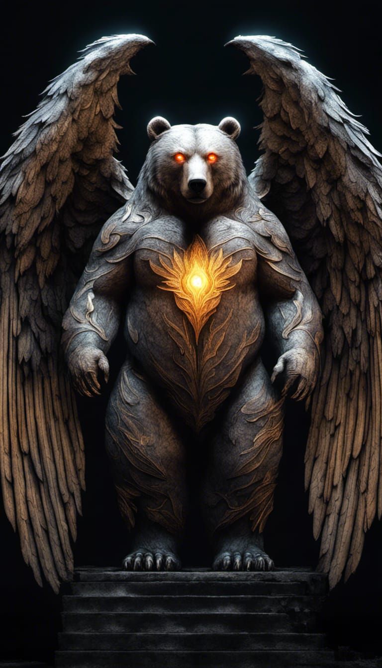 Haunting Darkness ominous weathered winged Obese Shadow Bear, glowing ...