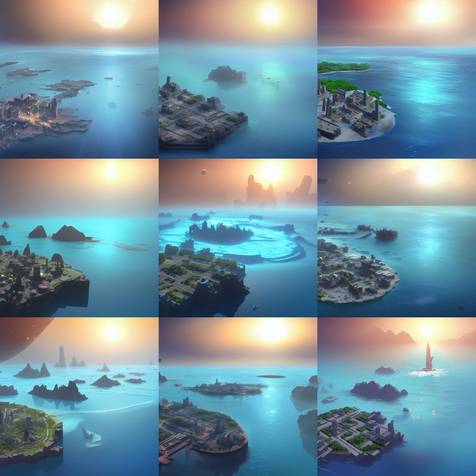 An Isometric view of a City on an Island in a water world, where the ...